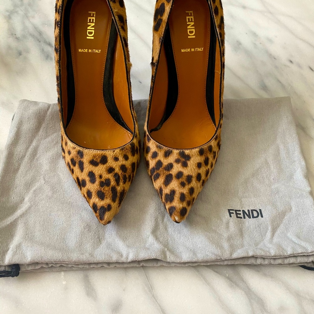 Fendi Leopard -Print A Calf Hair Pump Pointed Toe - Gem